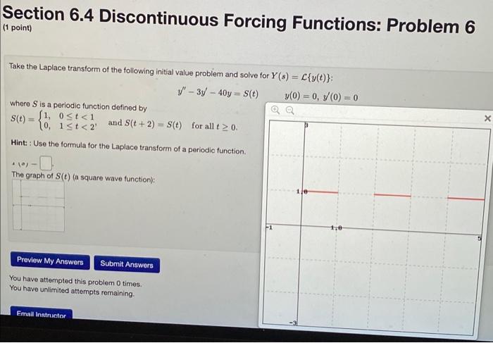 Solved Section 6.4 Discontinuous Forcing Functions: Problem | Chegg.com Solved Section 6.4 Discontinuous Forcing Functions: Problem | Chegg.com
