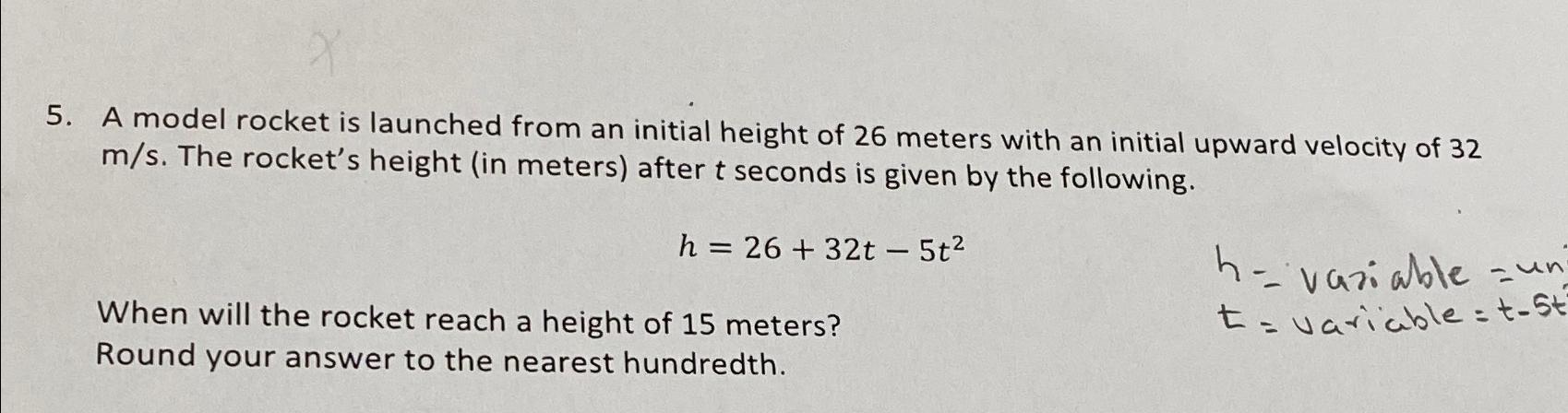 A model rocket is launched from an initial height of | Chegg.com