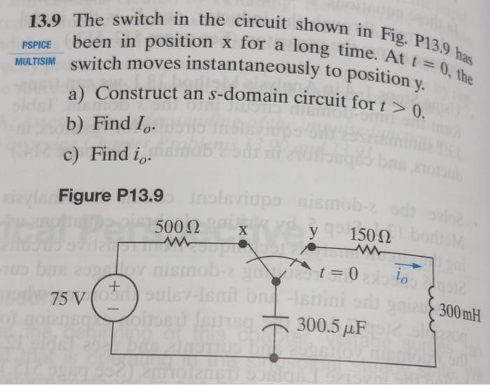 Solved MULTISIM switch moves instantaneously to position y. | Chegg.com