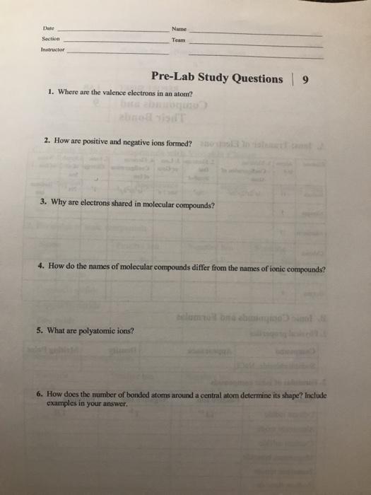 Solved Date Name Team Section Instructor Pre-Lab Study | Chegg.com