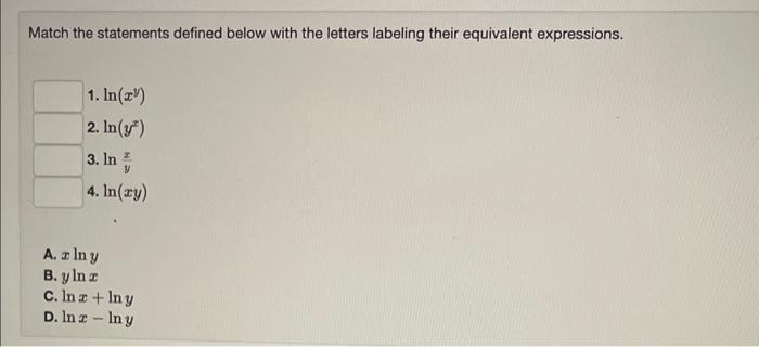 Solved Match the statements defined below with the letters | Chegg.com