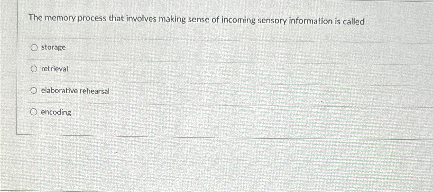 Solved The memory process that involves making sense of | Chegg.com