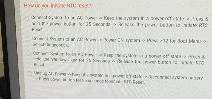 Solved When should you use RTC Reset? To recover from No | Chegg.com