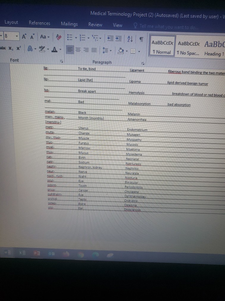 Solved Medical Terminology Project (2) (Autosaved) (Last | Chegg.com
