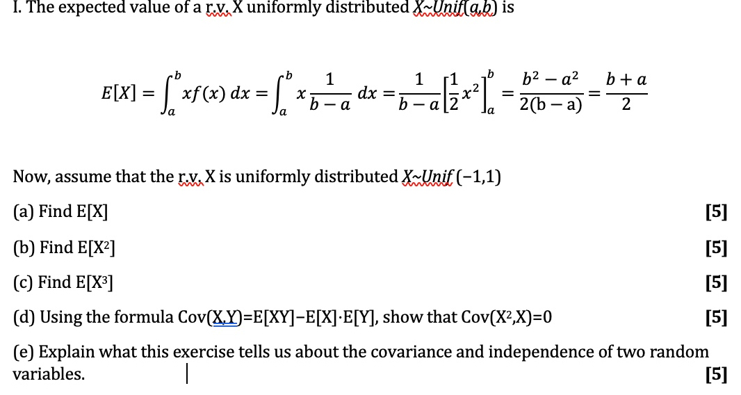 Solved I. The expected value of a r.v.X uniformly | Chegg.com