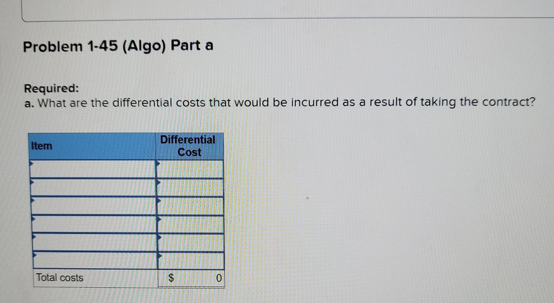 Solved Problem 1-45 (Algo) Cost Data for Managerial Purposes | Chegg.com