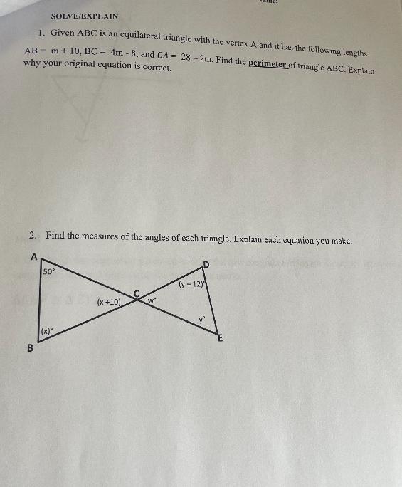 Solved 1. Given ABC is an equilateral triangle with the | Chegg.com