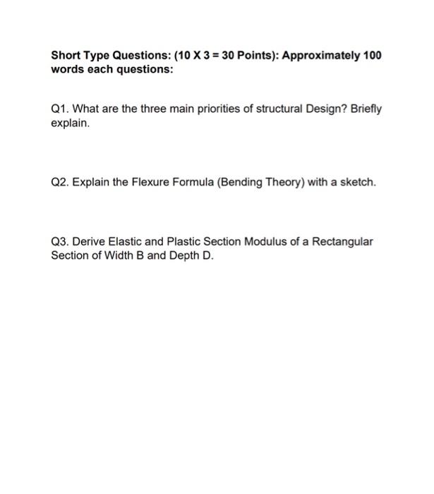 Solved Short Type Questions: (10×3=30 Points): Approximately | Chegg.com