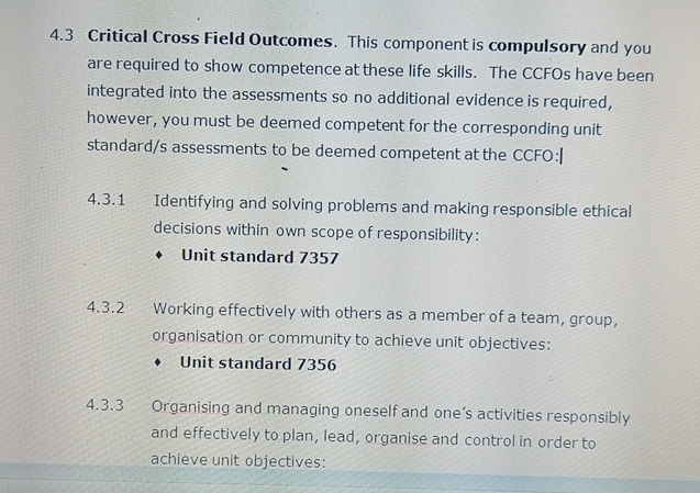 Solved 4.3 ﻿Critical Cross Field Outcomes. This component is | Chegg.com