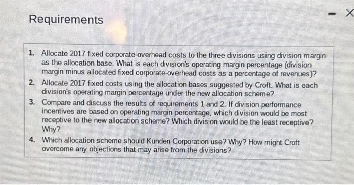 Solved Data table Data table Requirements 1. Allocate 2017 | Chegg.com
