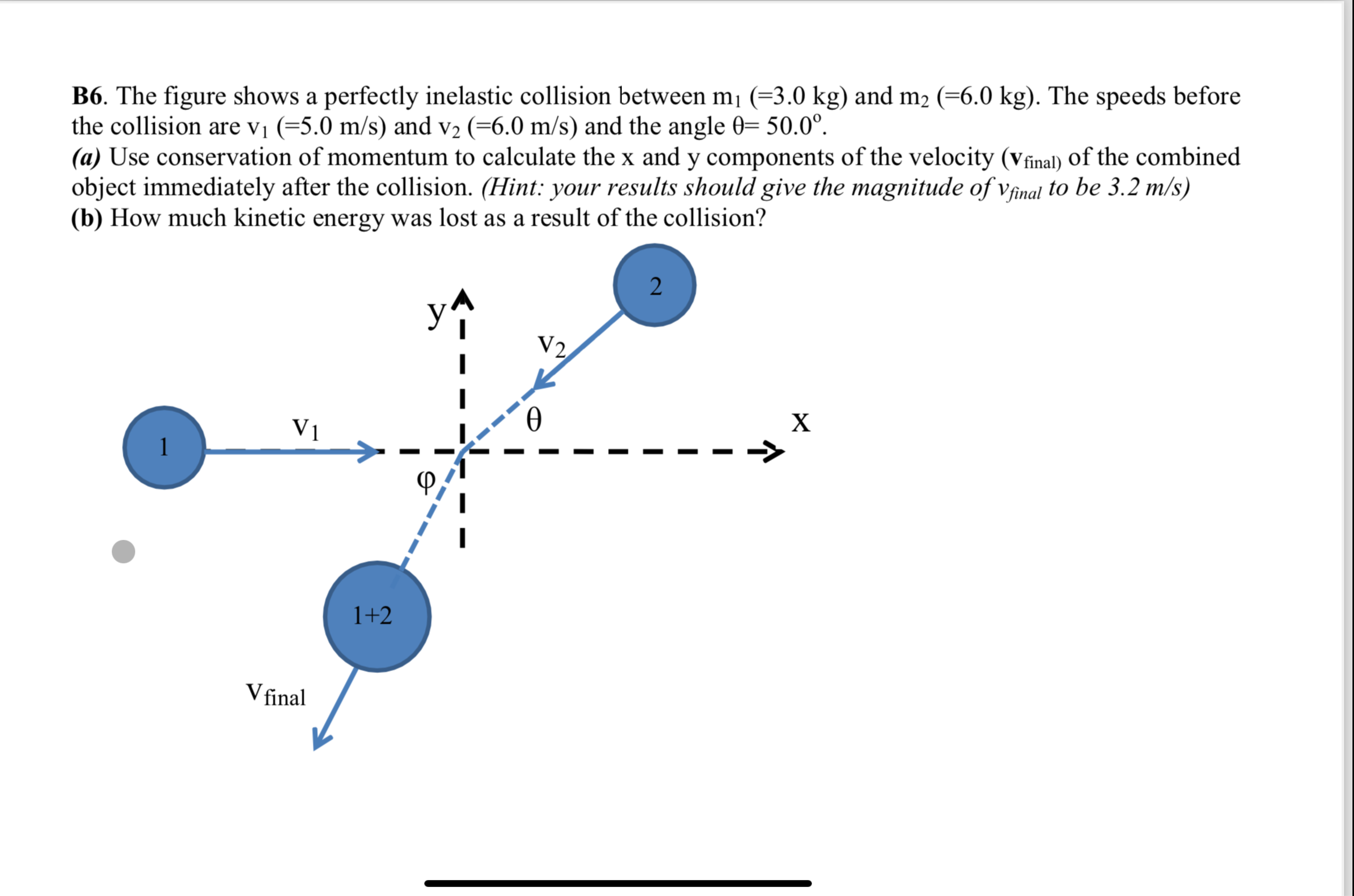 Solved B6. ﻿The figure shows a perfectly inelastic collision | Chegg.com