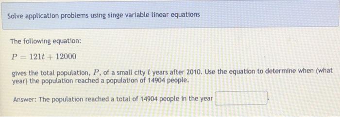 Solved Solve Application Problems Using Singe Variable