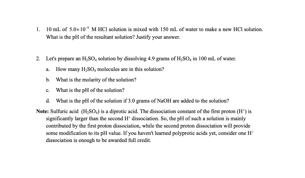 Solved 10mL ﻿of 5.0×10-9MHCl ﻿solution is mixed with 150mL | Chegg.com