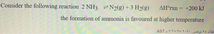 Consider the following reaction 2 NH3 = N2(g) + 3 | Chegg.com
