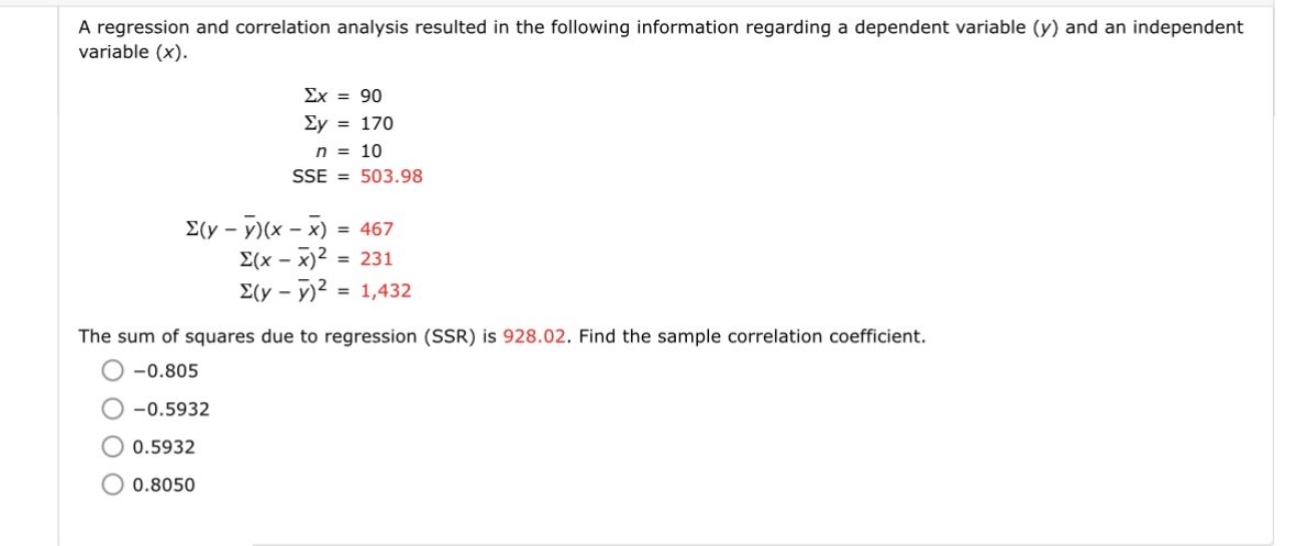 A regression and correlation analysis resulted in the | Chegg.com