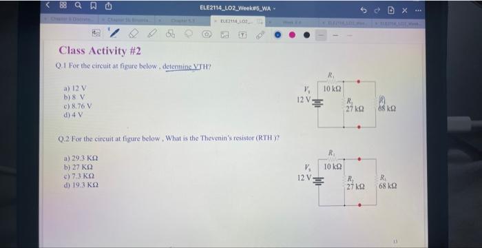 Solved Class Activity #2 Q.1 For the circuit at figure | Chegg.com