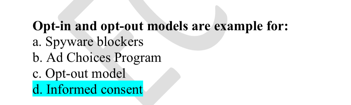 Solved Opt-in and opt-out models are example for:a. ﻿Spyware | Chegg.com
