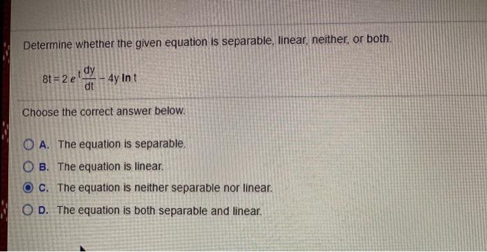 Solved Determine whether the given equation is separable, | Chegg.com