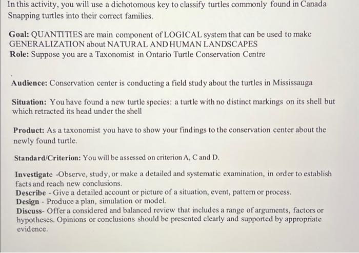 12 Dichotomous Key to Turtle Selected Families 1a. | Chegg.com