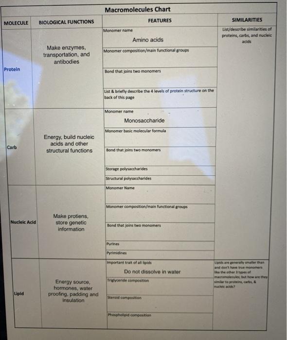 Macromolecules Chart Structures