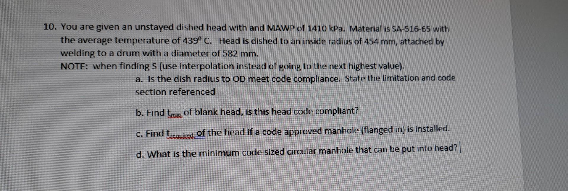 Solved be the minimum thickness of a head with a flanged-in | Chegg.com