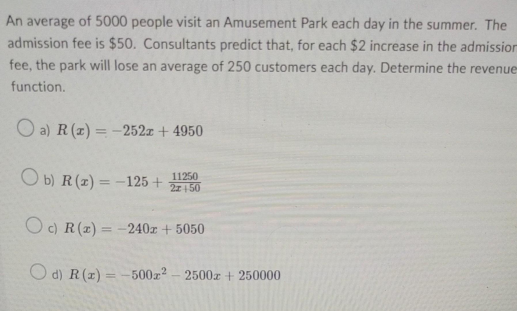 Solved An average of 5000 people visit an Amusement Park | Chegg.com