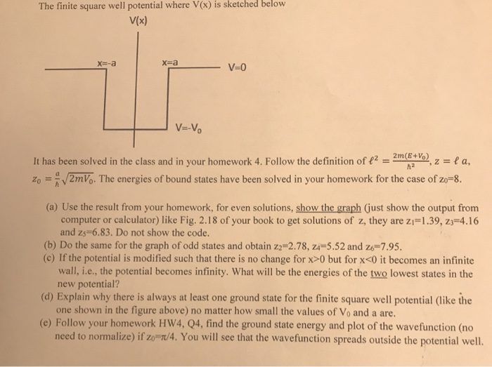 The finite square well potential where V(x) is | Chegg.com