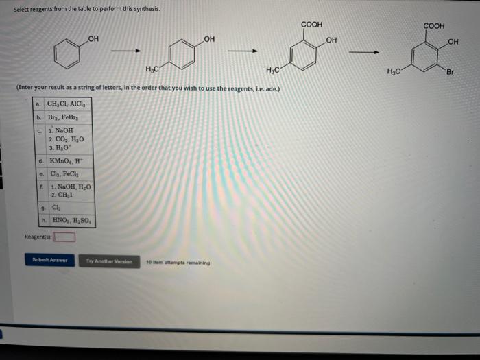 Solved Select reagents from the table to perform this | Chegg.com