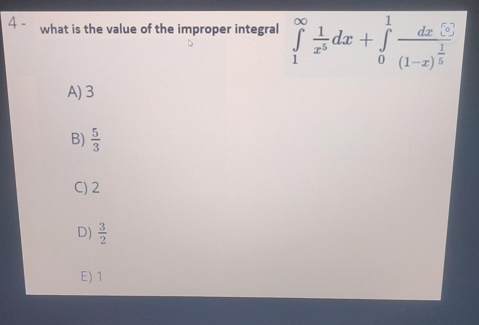 Solved eral 4- er int L what is the value of the improper | Chegg.com