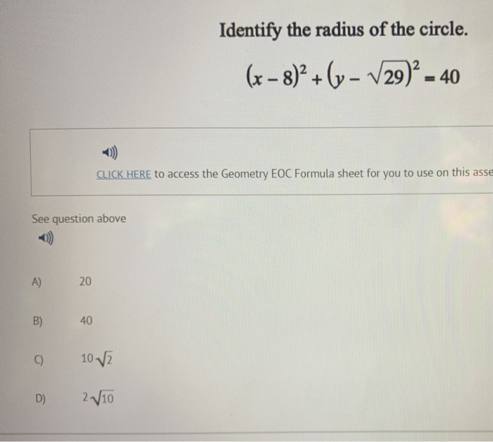 Solved Identify the radius of the circle. (x - 8) + (y - | Chegg.com
