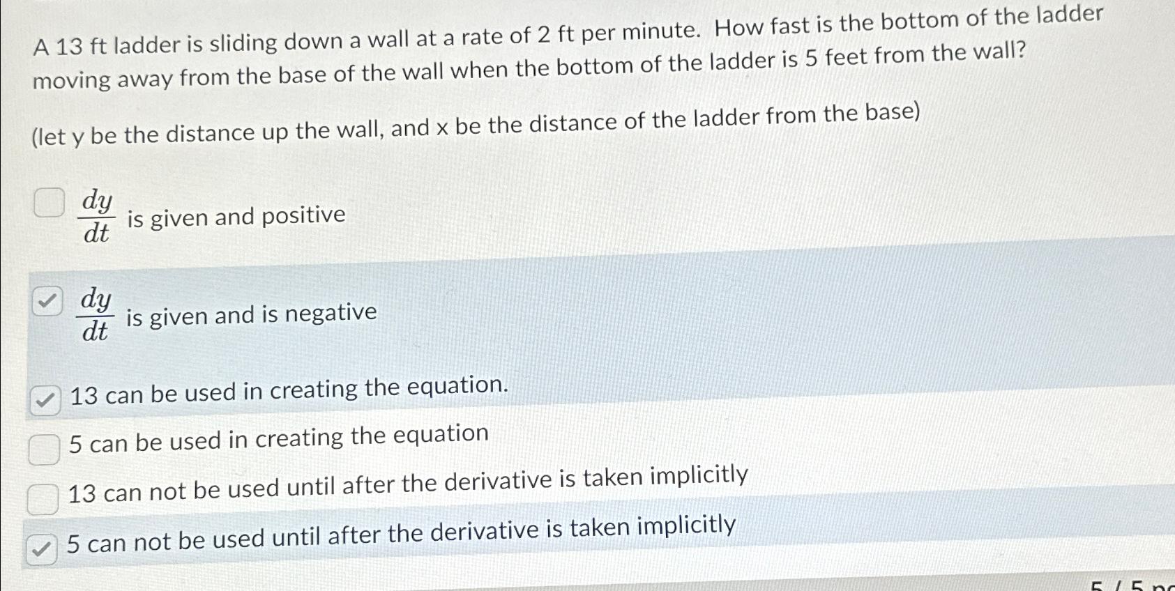 Solved A 13ft ladder is sliding down a wall at a rate of 2ft | Chegg.com
