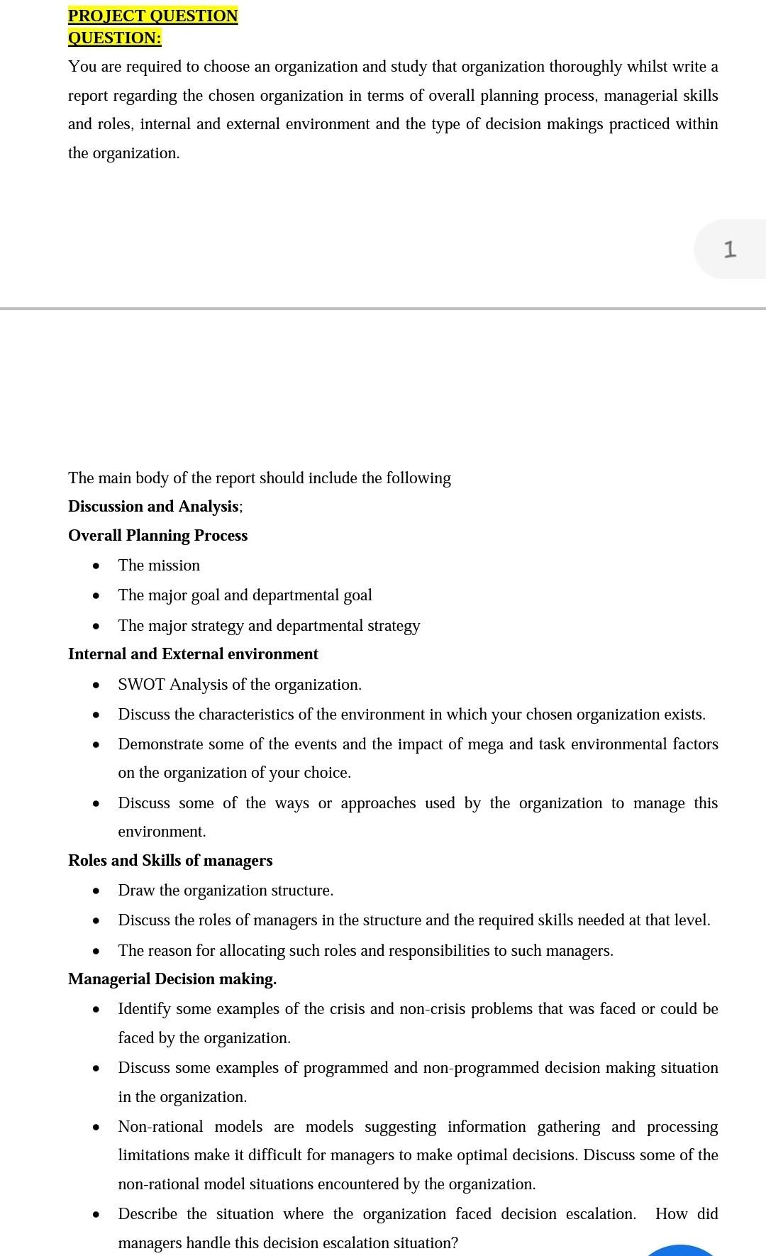 Solved PROJECT QUESTION QUESTION: You are required to choose | Chegg.com