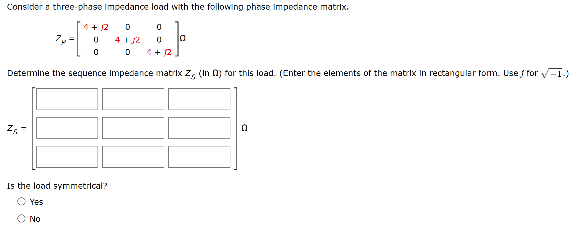 Solved Consider a three-phase impedance load with the | Chegg.com