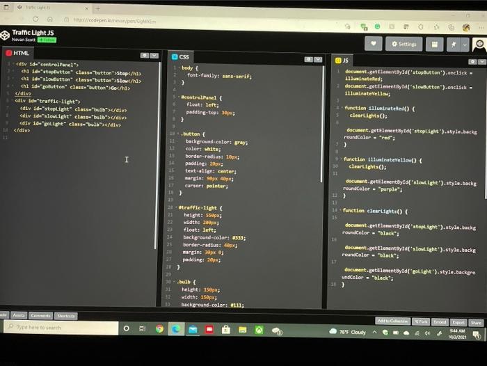 2 Complete The Traffic Light Javascript Exercise 