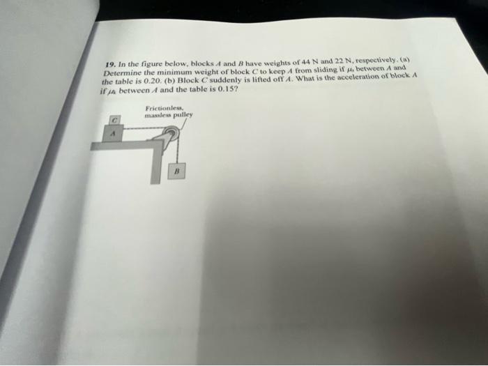 Solved 19. In the figure below, blocks A and B have weights | Chegg.com