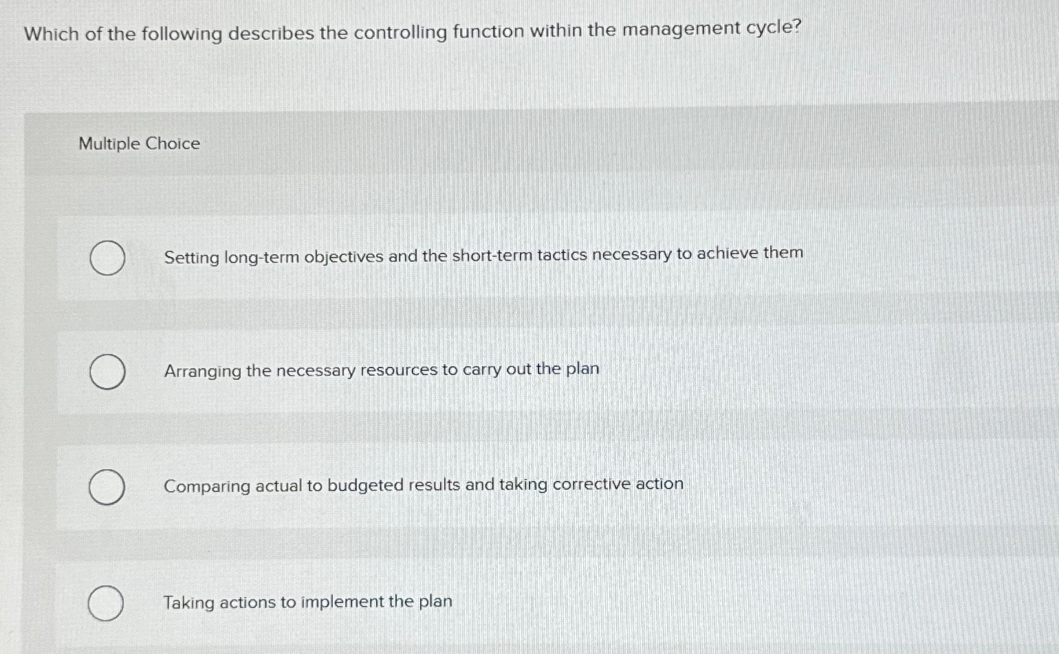 Solved Which of the following describes the controlling | Chegg.com