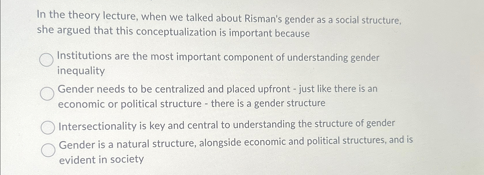 Solved In the theory lecture, when we talked about Risman's | Chegg.com