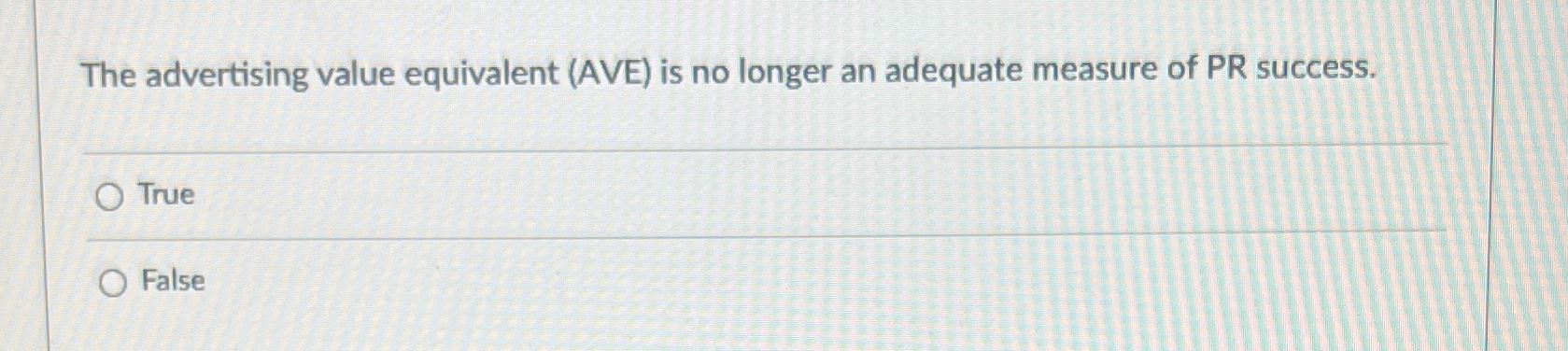 Solved The advertising value equivalent (AVE) ﻿is no longer | Chegg.com