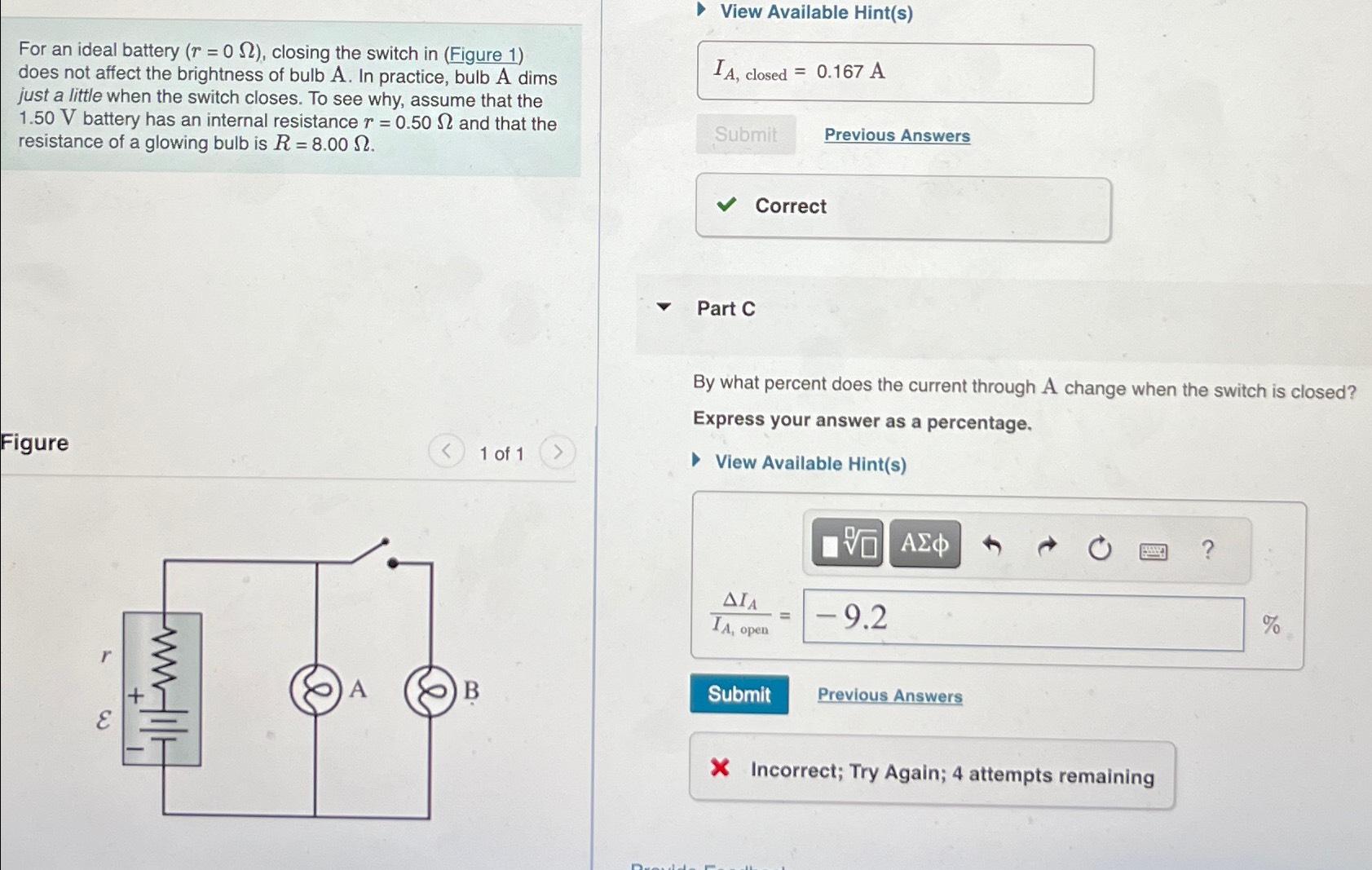 Solved View Available Hint(s)For an ideal battery )=(0Ω, | Chegg.com