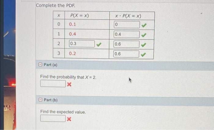 Solved Complete The Pdf X P X X X P X X 0 0 1 0 1