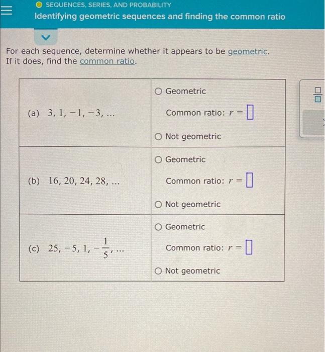 Solved SEQUENCES, SERIES, AND PROBABILITY Identifying | Chegg.com