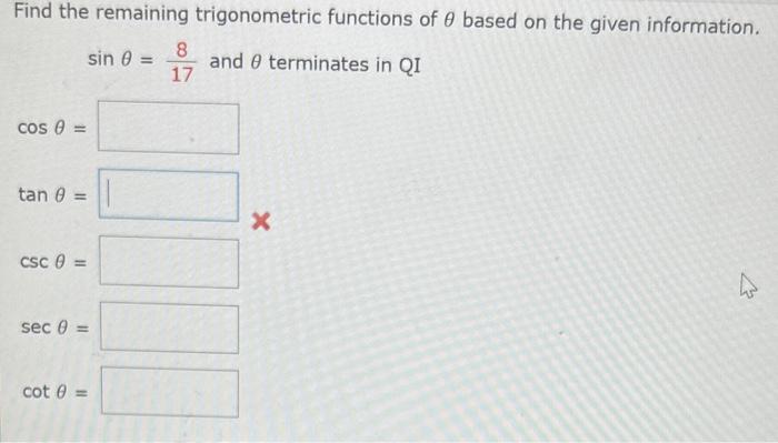 Solved Find the remaining trigonometric functions of θ based | Chegg.com