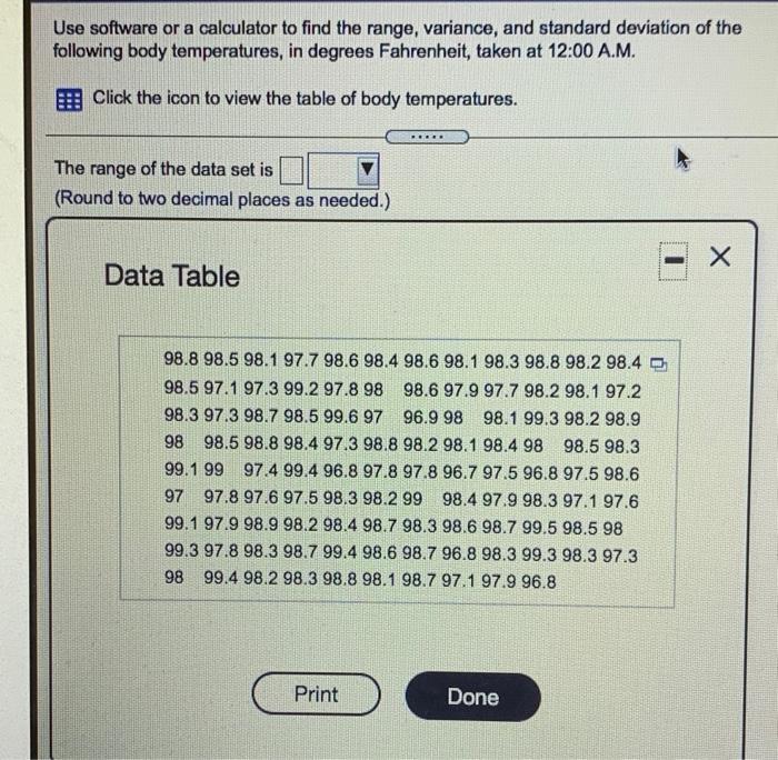 Solved Use software or a calculator to find the range, | Chegg.com