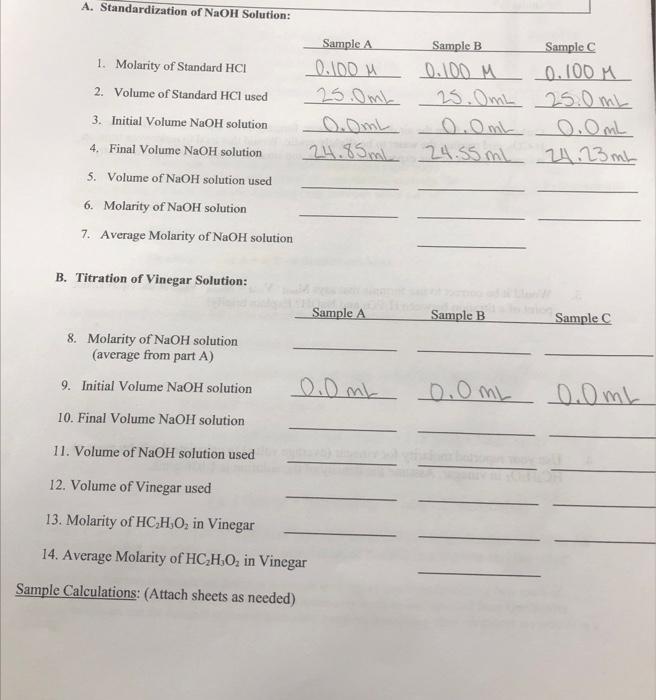 B. Titration of Vinegar Solution: 8. Molarity of NaOH | Chegg.com