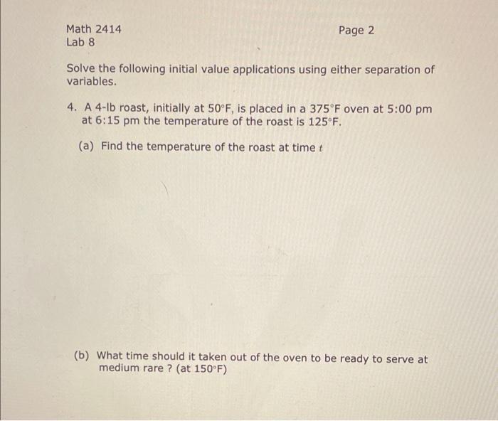 Solved Math 2414 Lab 8 Page 2 Solve the following initial | Chegg.com
