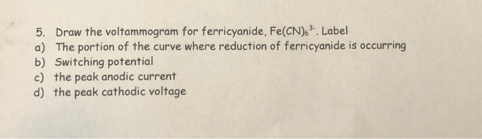 Solved 5. Draw the voltammogram for ferricyanide, Fe(CN)69. | Chegg.com