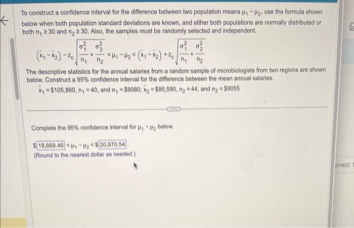 Solved To construct a confidence interval for the difference | Chegg.com