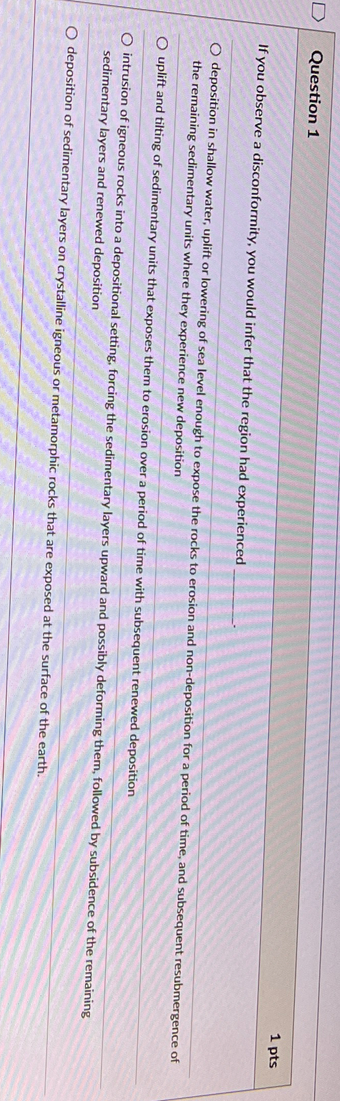Solved Question 11 ﻿ptsIf you observe a disconformity, you | Chegg.com