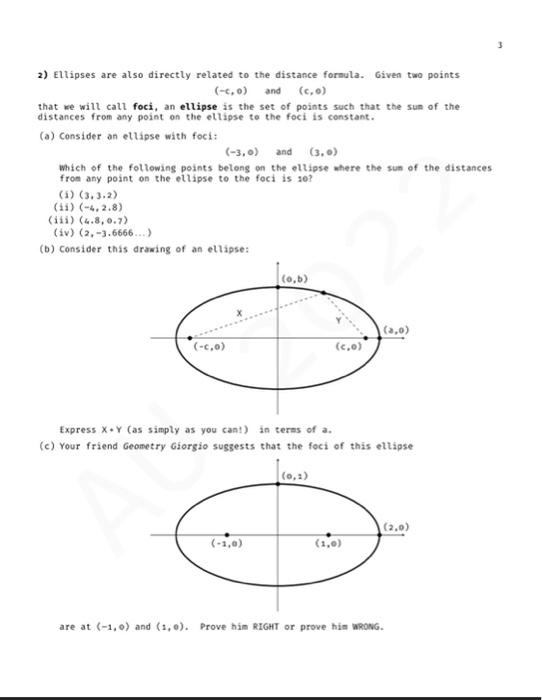 Solved 2) Ellipses are also directly related to the distance | Chegg.com