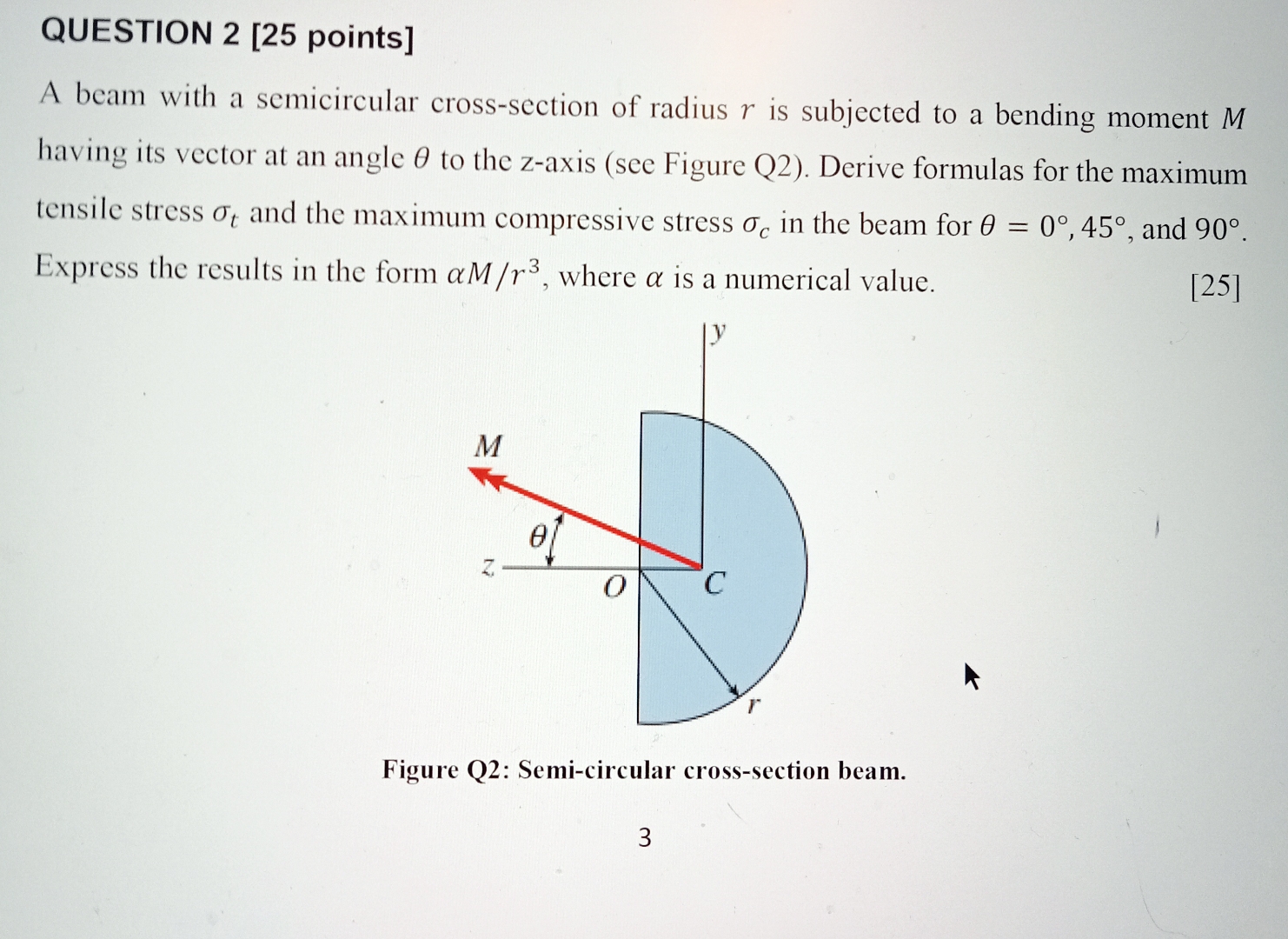 Solved QUESTION 2 [25 ﻿points]A beam with a semicircular | Chegg.com